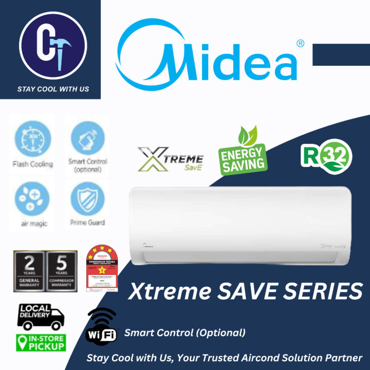 Midea R32 aircond inverter (1.0hp-2.5hp) msxs Xtreme save inverter series with ionizer air ...
