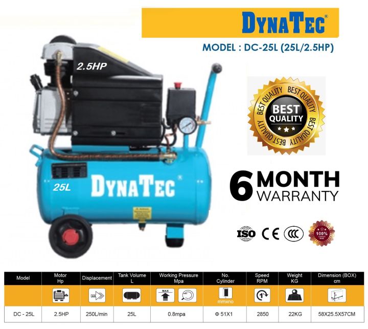 DynaTec DC-30L (1875W / 2.5HP) 30-Litre Direct-Coupled Air Compressor ...