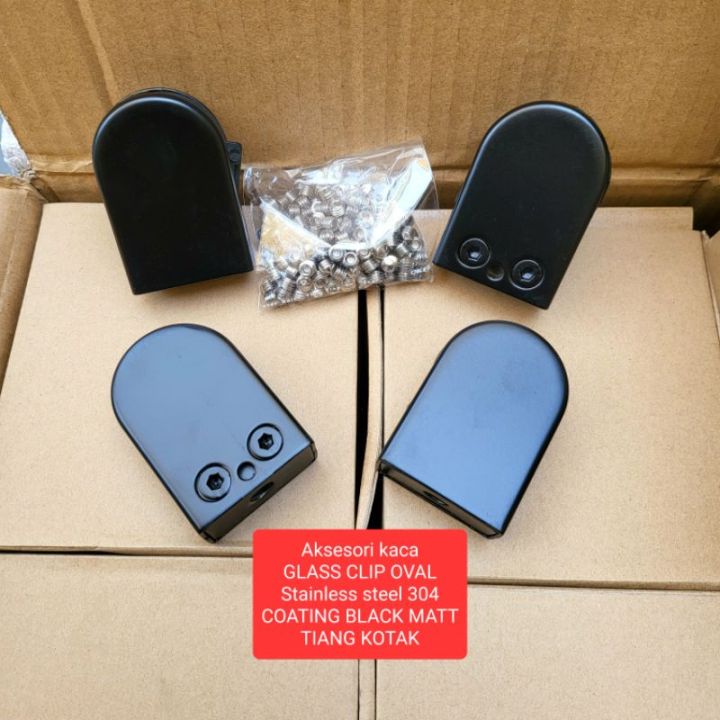 JEPIT KACA OVAL TIANG KOTAK BRACKET GLASS CLAMP CLIP HITAM STAINLESS ...