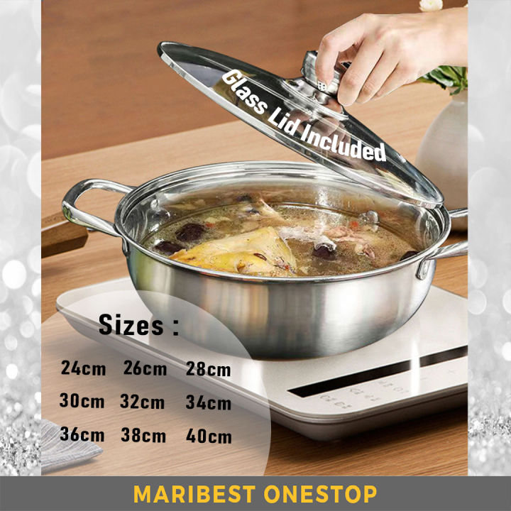 Stainless Steel Single Hot Pot Steamboat With Transparent Glass Lid ...