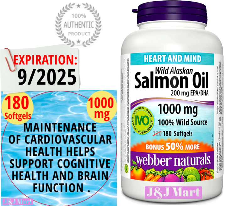 Webber Naturals Wild Alaskan Salmon Oil / Fish Oil 180 Softgel, 1000mg ...