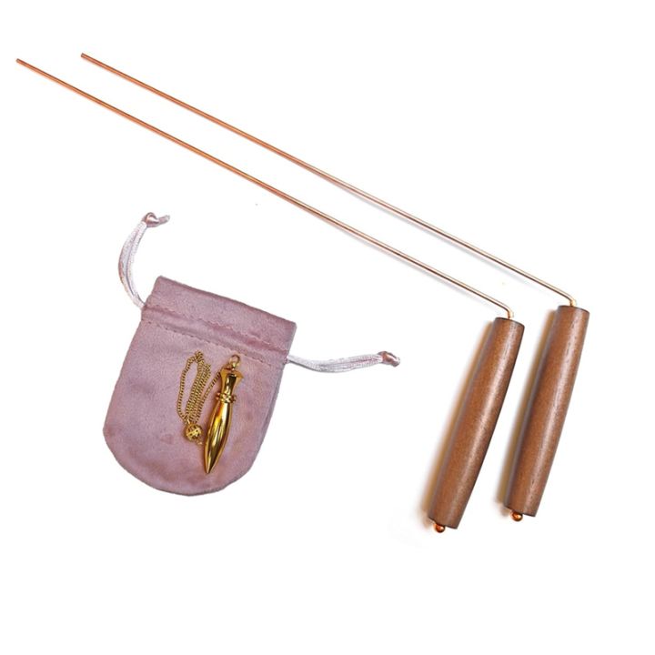 2 PCS Copper Dowsing Rods Kit-Wooden Handles Walnut-for Detecting Water ...