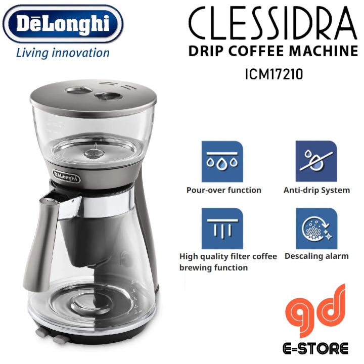 Delonghi Clessidra Drip Coffee Machine ICM17210 Anti Drip Filter Coffee ...