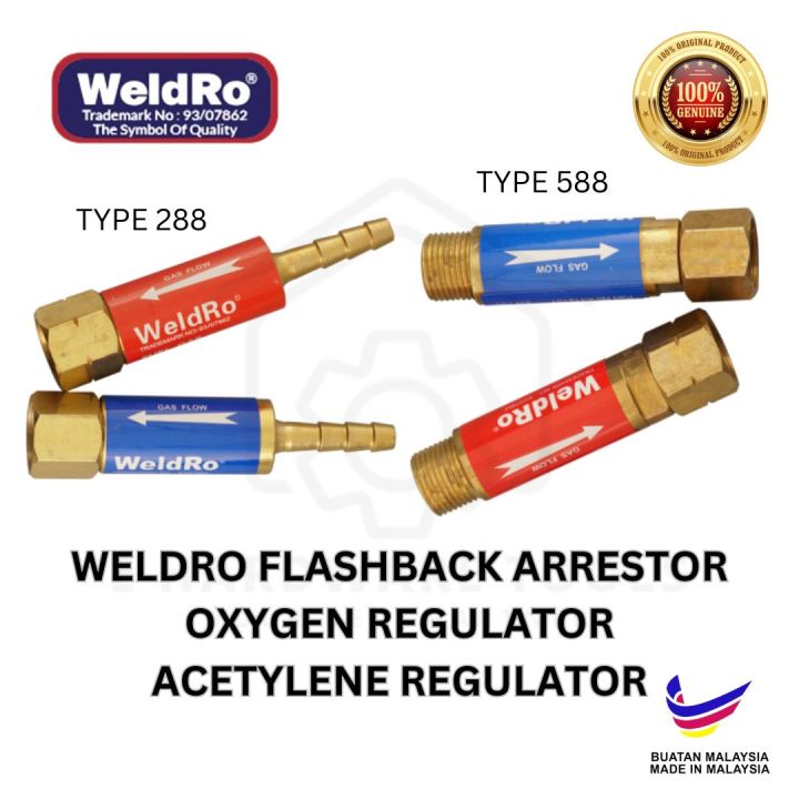 WELDRO Flashback Arrestor Type 288 Type 588 Oxygen Regulator Acetylene ...