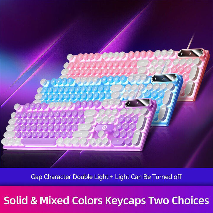 Gaming Keyboard Wired Rgb Backlit Keyboard Retro Punk Round Keycap Usb