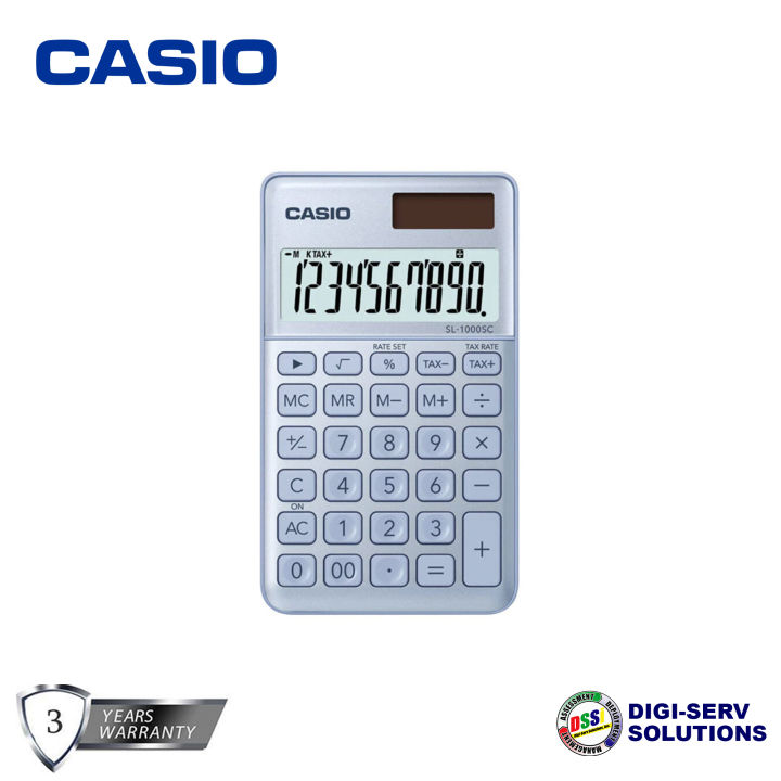 Casio SL-1000SC-BU (Blue) Calculator, Metal Faceplate, Portable Type ...