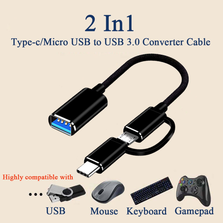 2 in1 OTG USB Cable Adapter Micro USB Type C To USB Converter Mini ...
