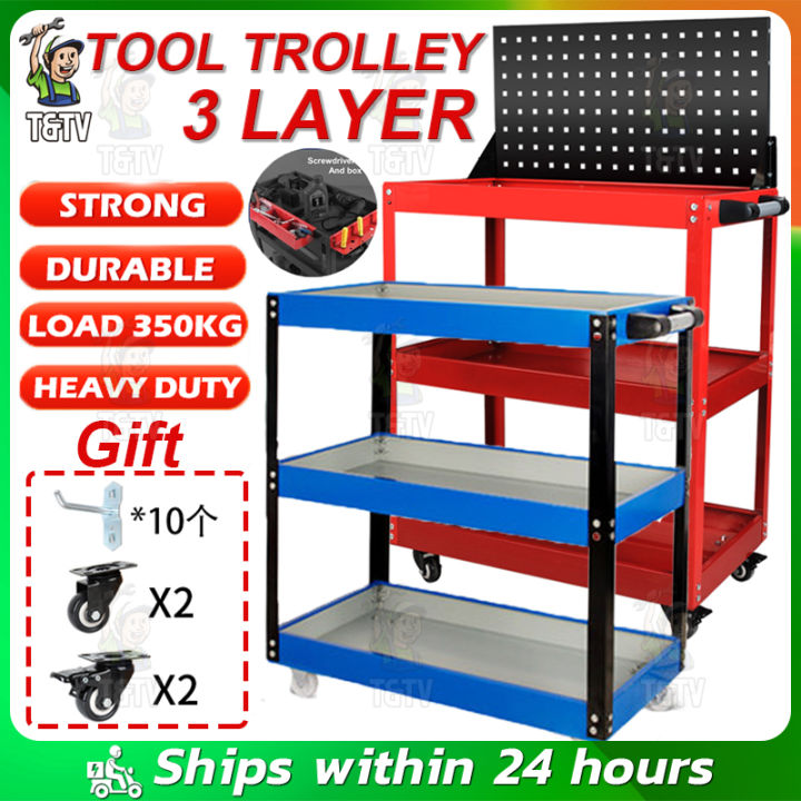 3 Layer Tool Cart Trolley Heavy Duty Tool Cart Organizer Metal Cart Non ...