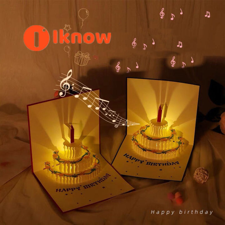 I know LED Light Birthday Cake Music Happy Birthday Card Postcards 3D ...