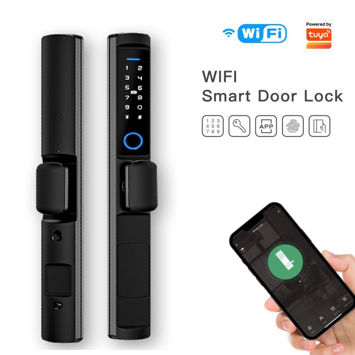 F2 WiFi Smart Narrow Side Fingerprint Coded Door Lock Remote Control ...