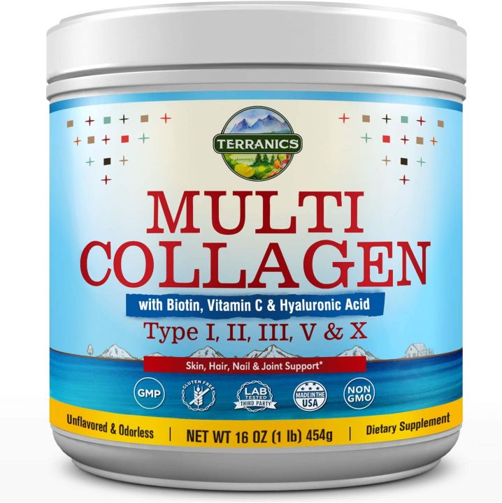 Terranics Multi Collagen with Biotin Vitamin C & Hyaluronic Acid Type I ...