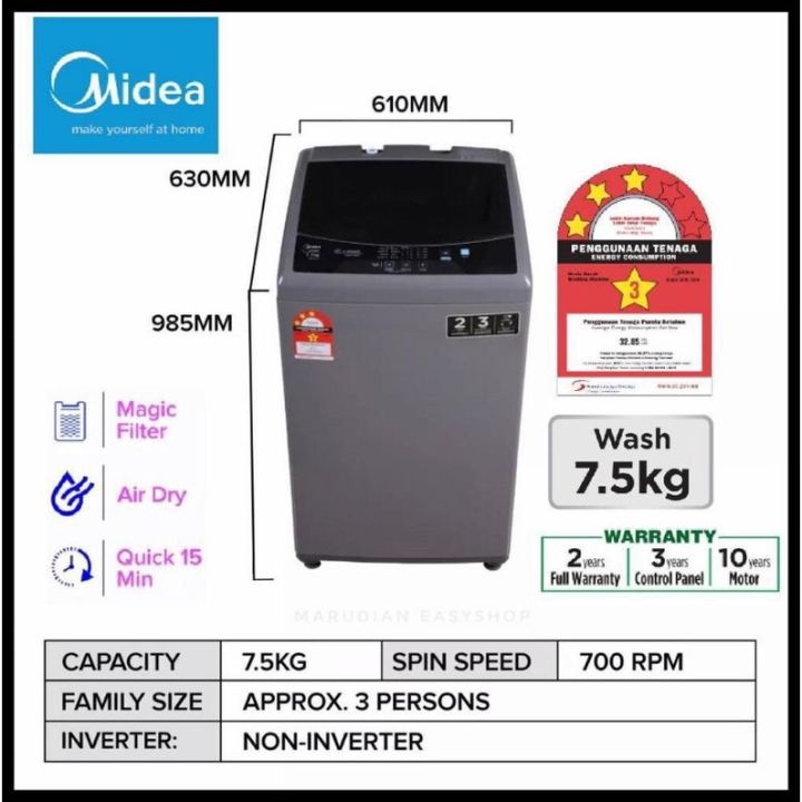 Midea Fully Automatic Washing Machine 7.5kg MFW-752S / MA100W75 | Lazada PH