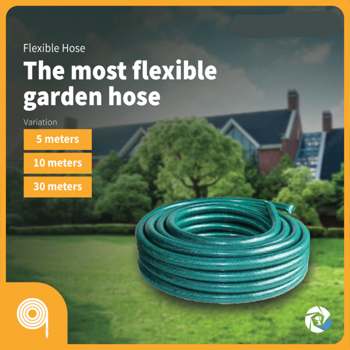 PROTOOLS FG 5M / 10M Reinforced PVC Flexible Garden Hose Green Getah ...