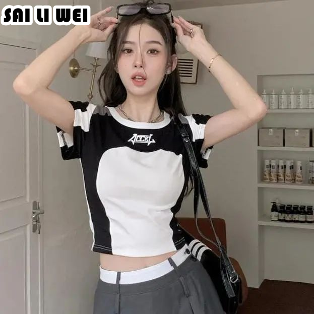 SAI LI WEI เสื้อครอป เสื้อยืด ชุดเซ็ทผู้หญิง ทันสมัย ทันสมัย วินเทจ ...