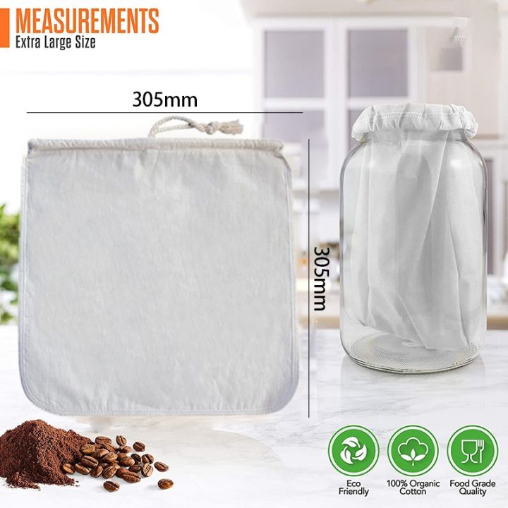 2 Pack Organic Reusable Cold Coffee Brew Filters Bag,12 Inch Wine ...