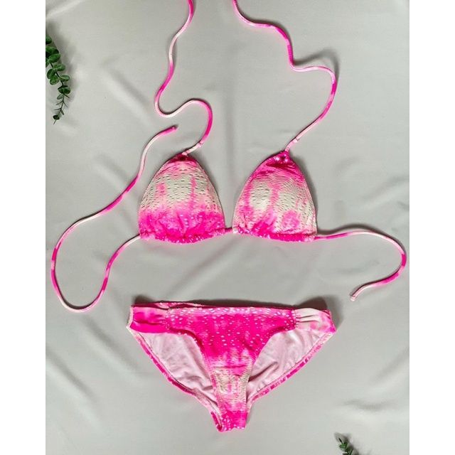 OP Bikini บิกินี่ สีชมพู shocking pink & ขาว | Lazada.co.th