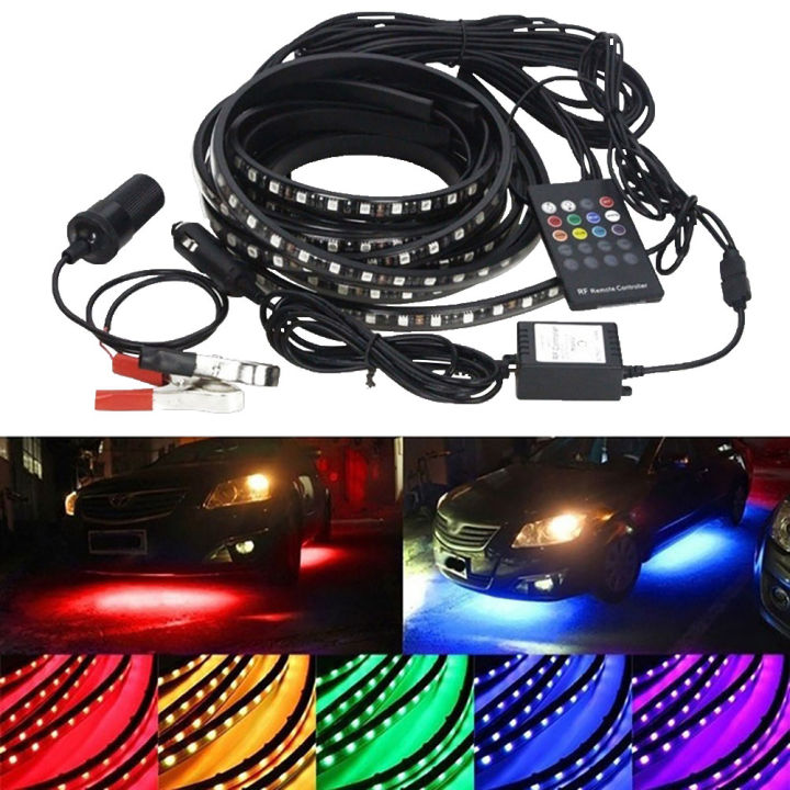 Wireless Remote Sound Control RGB LED Strip Car Underbody Atmosphere ...