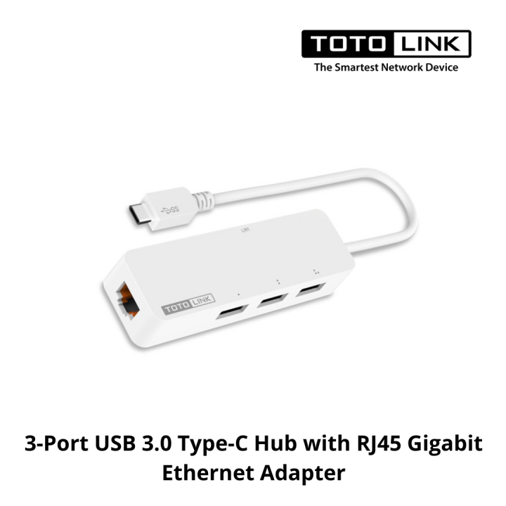Totolink U1003C 3-Port USB 3.0 Type-C Hub with RJ45 Gigabit Ethernet Adapter | Lazada