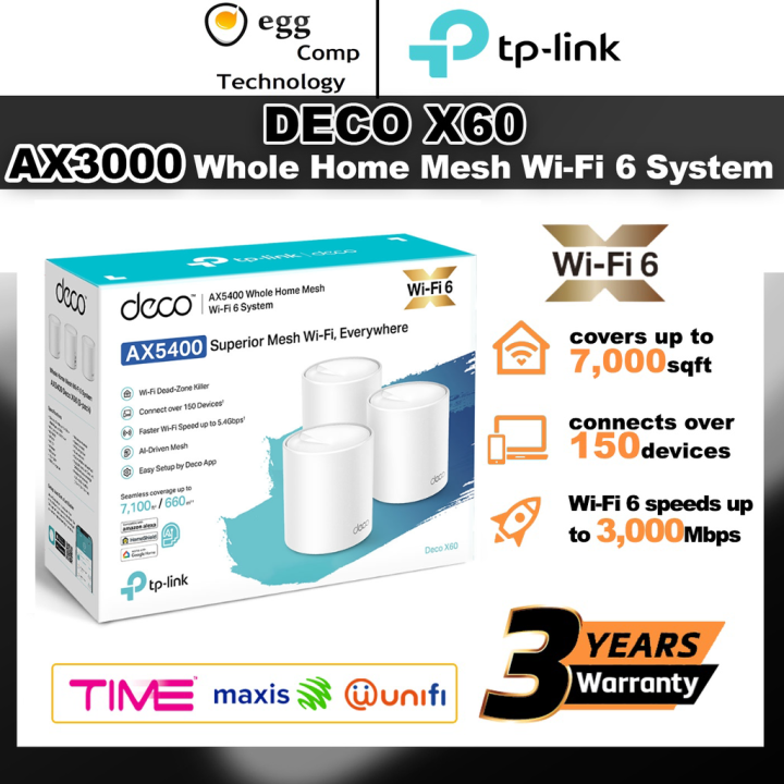 TP-Link Deco X60 3-Pack AX5400 Whole Home Mesh WIFI System | Lazada