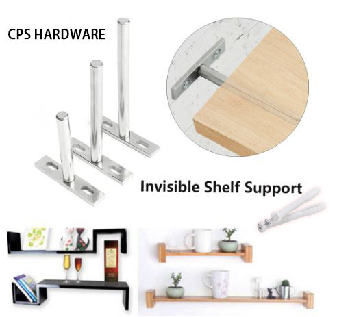 Invisible Shelf Brackets Floating T-shaped Heavy Duty Round bar Bracket ...