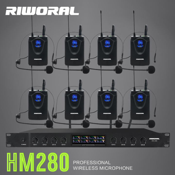 Wireless Microphone 8 Channel Headset Mike Uhf 8 Pcs Bodypacks With ...