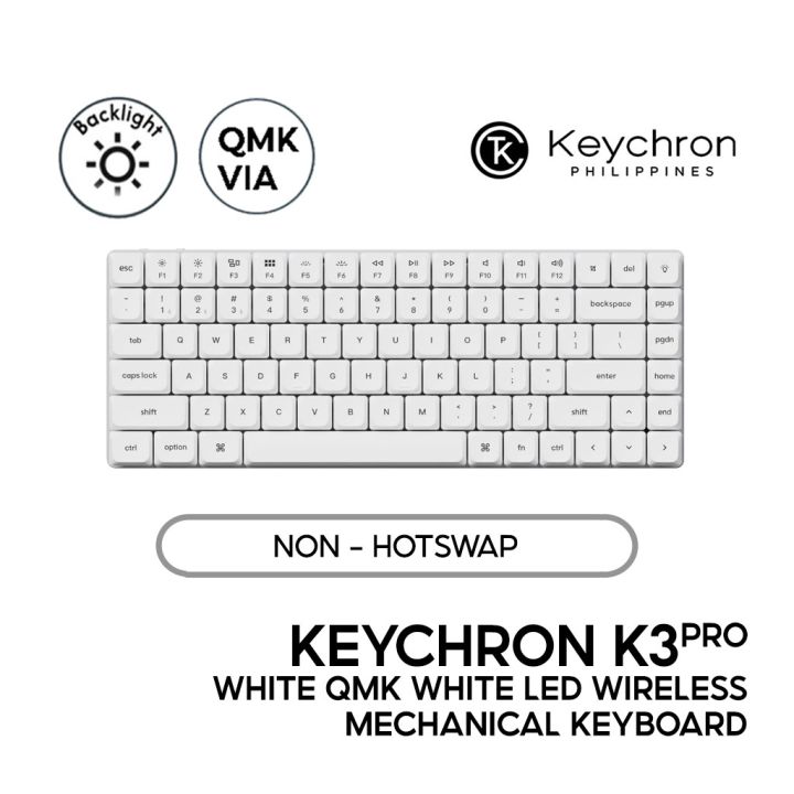 Keychron K3 Pro White QMK Mechanical Keyboard 75% Layout, Wired ...