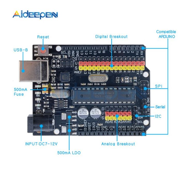 For Arduino Uno R3 Plus Sensor I/o Atmega328p Atmega16u2 Expansion Multifunctional ...
