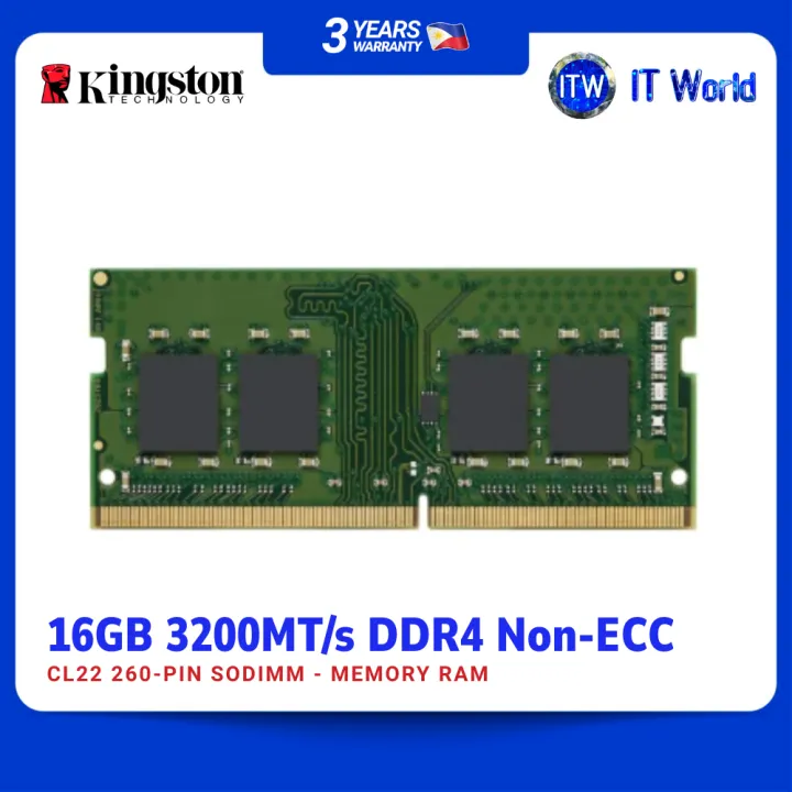 Kingston Memory RAM 16GB DDR4 3200MT/s Non-ECC CL22 SODIMM (KVR32S22S8 ...