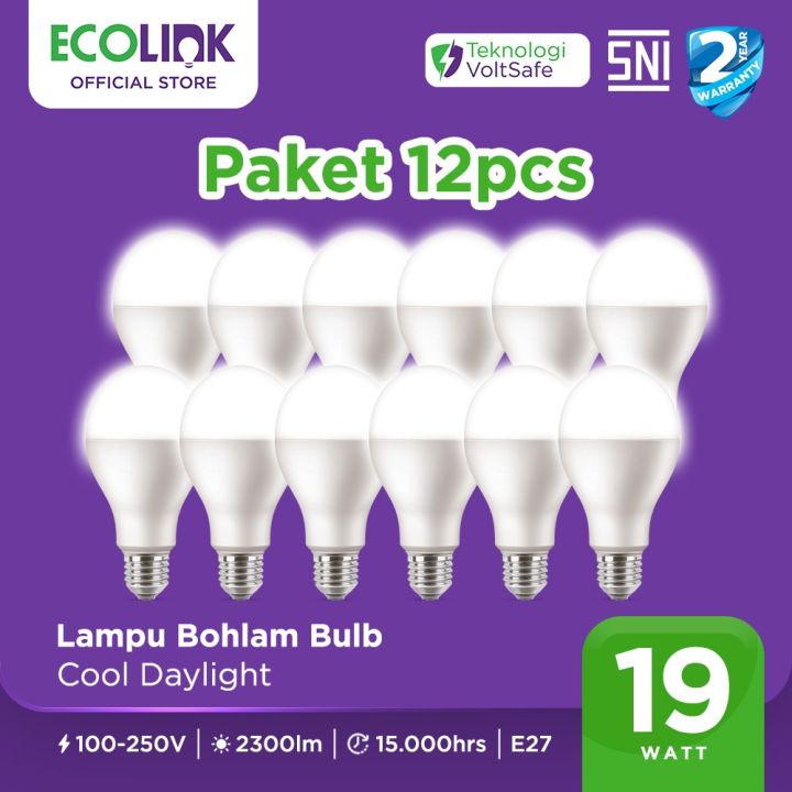 Ecolink Lampu Bohlam LED Bulb Cool Day Light 19 Watt Paket 12Pcs ...