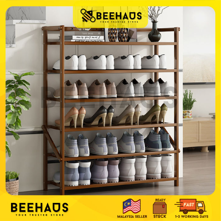 Beehaus Bamboo Flat Foldable Shoe Rack | Wooden Shoe Storage Rack Shoe ...