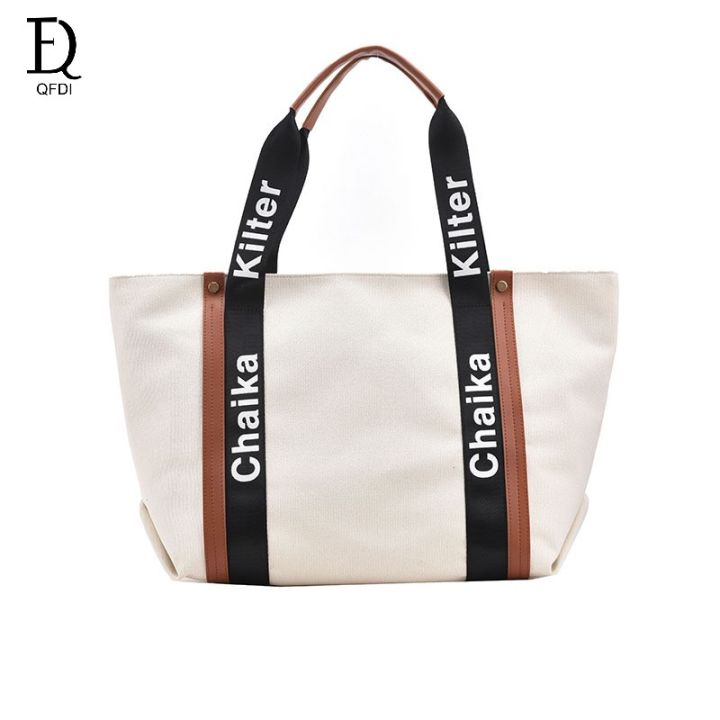 QFDI กระเป๋าผ้าใบ,กระเป๋าโท้ทแบบพกพาความจุขนาดใหญ่ลำลองทันสมัยกระเป๋า ...