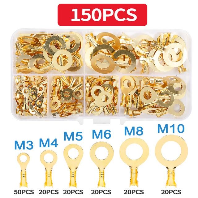 150PCS Electrical Wire Ring Cable Lugs M3 M4 M5 M6 M8 M10 Ring Eyelets ...