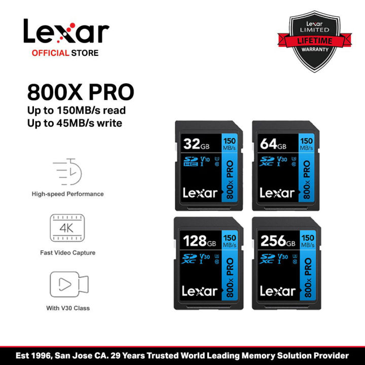 Lexar High Performance 800x Pro 32GB/64GB/128GB/256GB SDHC/SDXC UHS-I ...