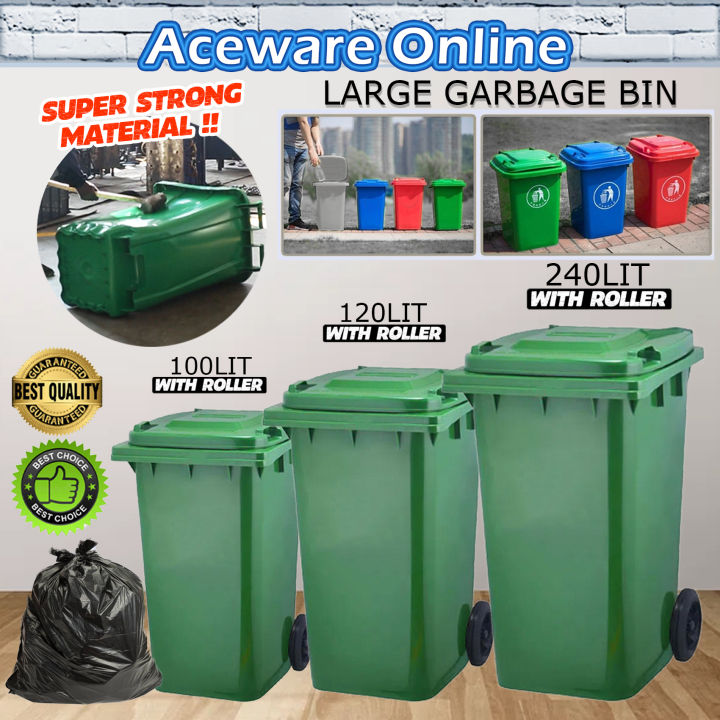 100 / 120 / 240 Liters Large Heavy Duty Dustbin Outdoor Trash Can ...