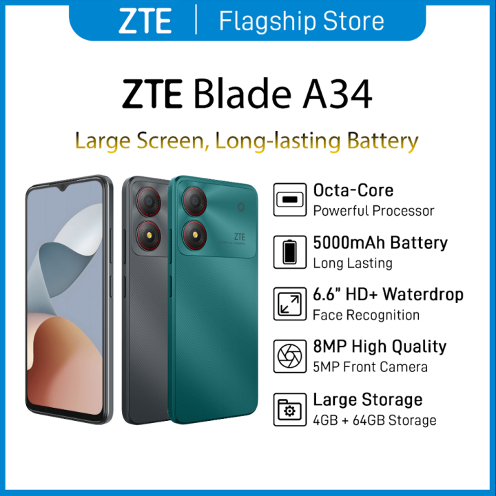 ZTE Blade A34 - 4GB RAM (2GB+2GB) 64GB ROM 5000mAh Smartphone | Lazada PH
