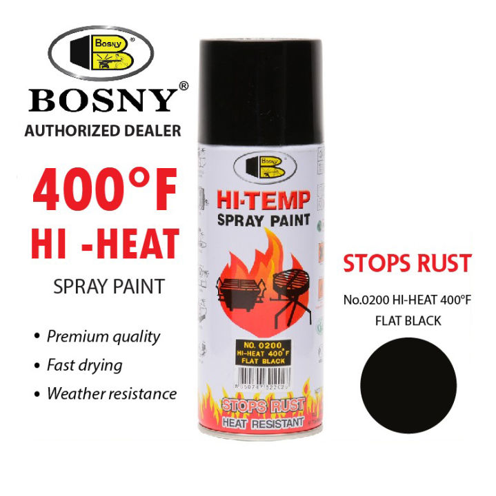Bosny High Heat Hi Temp Resistant 400F Spray Paint No.0200 Flat Black Hi-Heat Hi-Temp Spraypaint ...