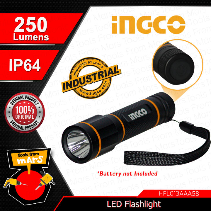 INGCO LED Flashlight 250 Lumens 160m Irradiation 3AAA Alkaline Battery ...