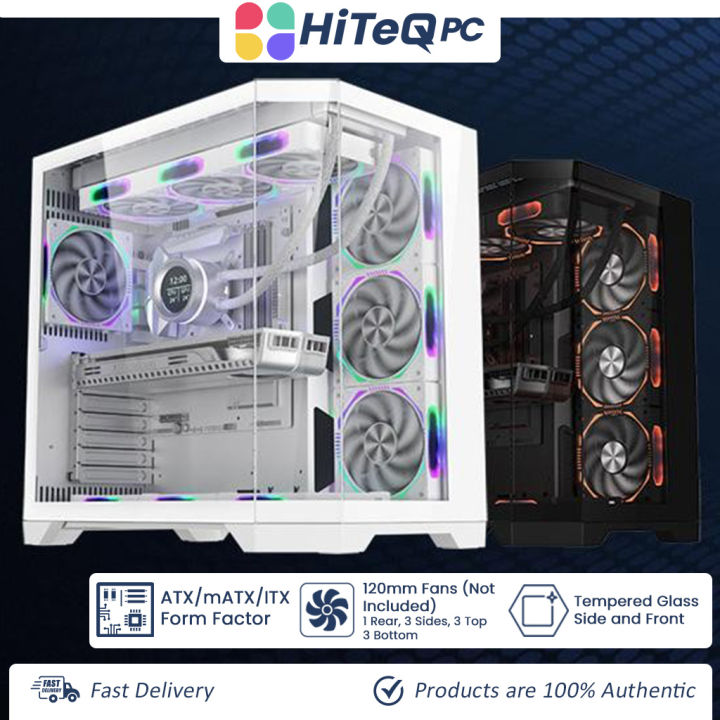 HiteqPC | ATX Dual-Chamber PC Gaming Case Tempered Glass Front and Side ...