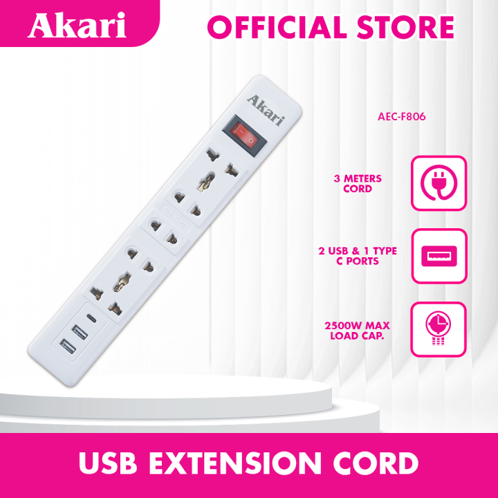 Akari 5 Gang Extension Cord with Surge Protection and Overload ...