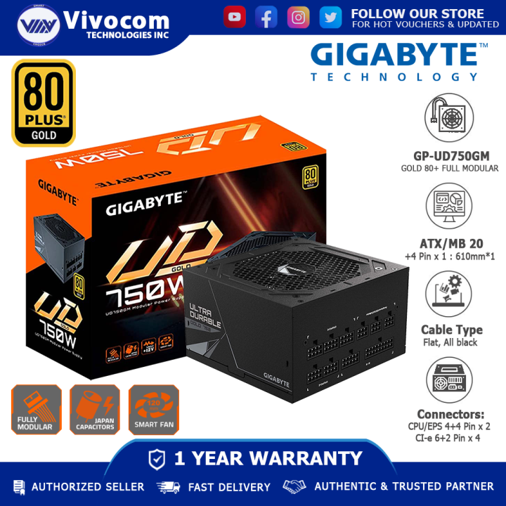 Gigabyte GP-UD750GM 750W , Active PFC, ATX 12V, Ultra Durable 80 PLUS ...