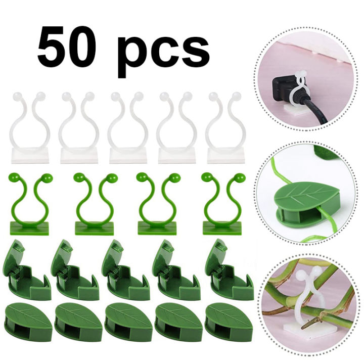 50pcs plant stand green leaf clip self adhesive plant clip home garden ...