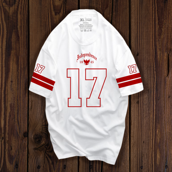 Kaos 17an Merah Putih Cotton 30s Adem Sablon Angka 17 Lis Sporty Lengan ...