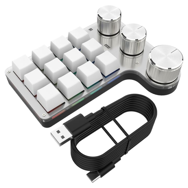 Programmable DIY Mechanical Keyboard RGB 12 Keys 3 Knob Custom Macro ...