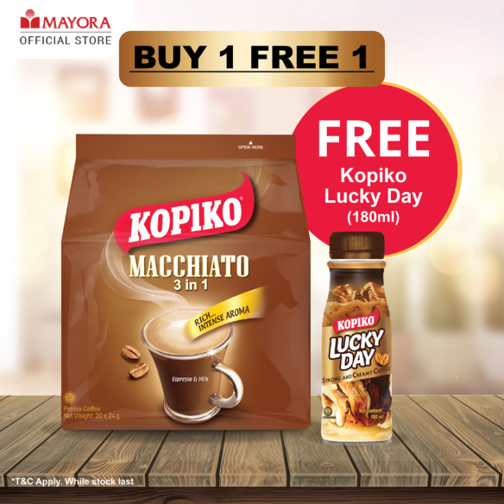 Kopiko Coffee 3in1 480g (20x24g) - Macchiato FOC Kopiko Lucky Day 180ml | Lazada