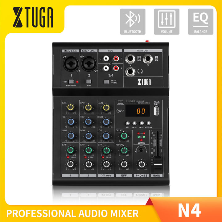 XTUGA N4 4 Channel Audio Mixer, Support Bluetooth/USB/MP3 Playback ...