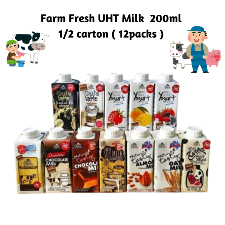 Farm Fresh UHT Milk 200ml Half Carton 12packs Full Cream Milk/Cocolate ...