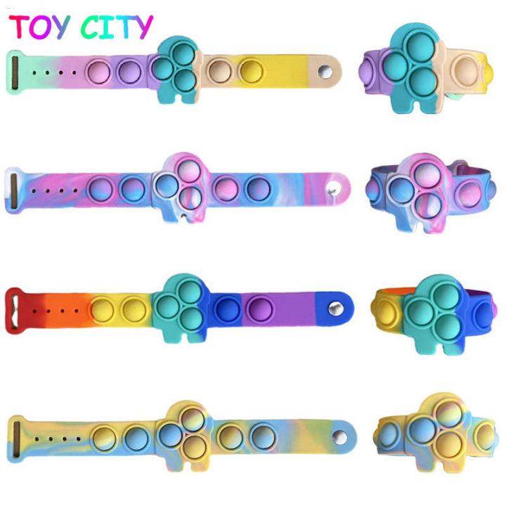 rainbow Push Pop it Fidget Toy silicone pop wristband watch band unzip ...