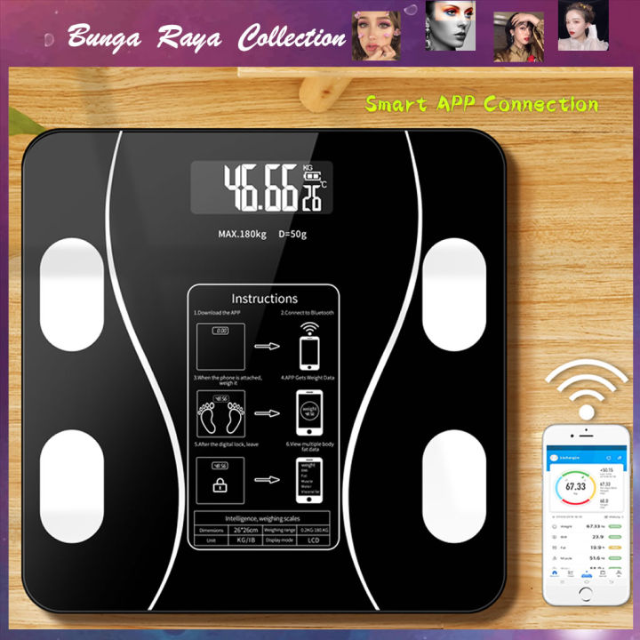 Bluetooth Smart Fat Scale Penimbang Smart Weight Scale English LCD ...