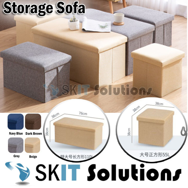 【SKIT SG】Ottoman Fabric / Leather Storage Box Sofa Seat Stool Organizer ...