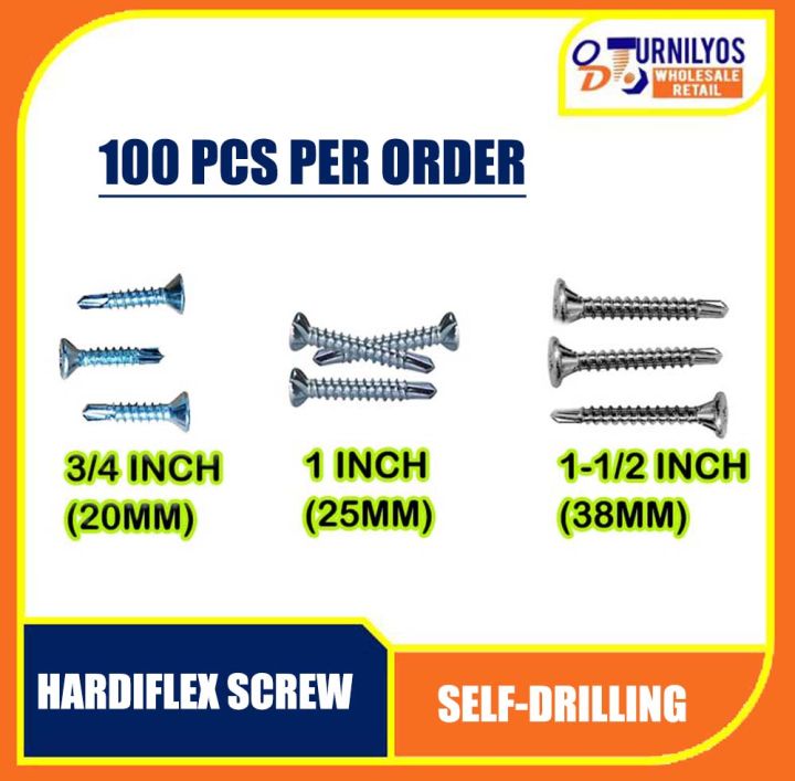 100 PCS HARDIFLEX SCREW SELF TAPPING 3/4, 1 OR 1-1/2 INCH | Lazada PH